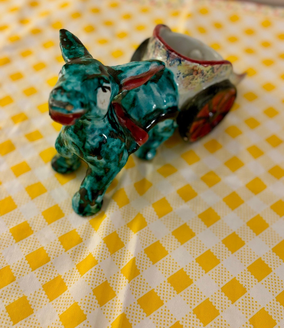 Vintage Heavy Clay Donkey and Cart Kitsch Planter Succulent Planter ...