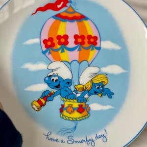 Retro Smurf Porcelain Collectible Plate Hot Air Balloon Have a Smurfy ...