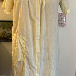 Katz Yellow 60s House Coat Nap Dress Robe Mumu Snaps Embroidered Peter ...