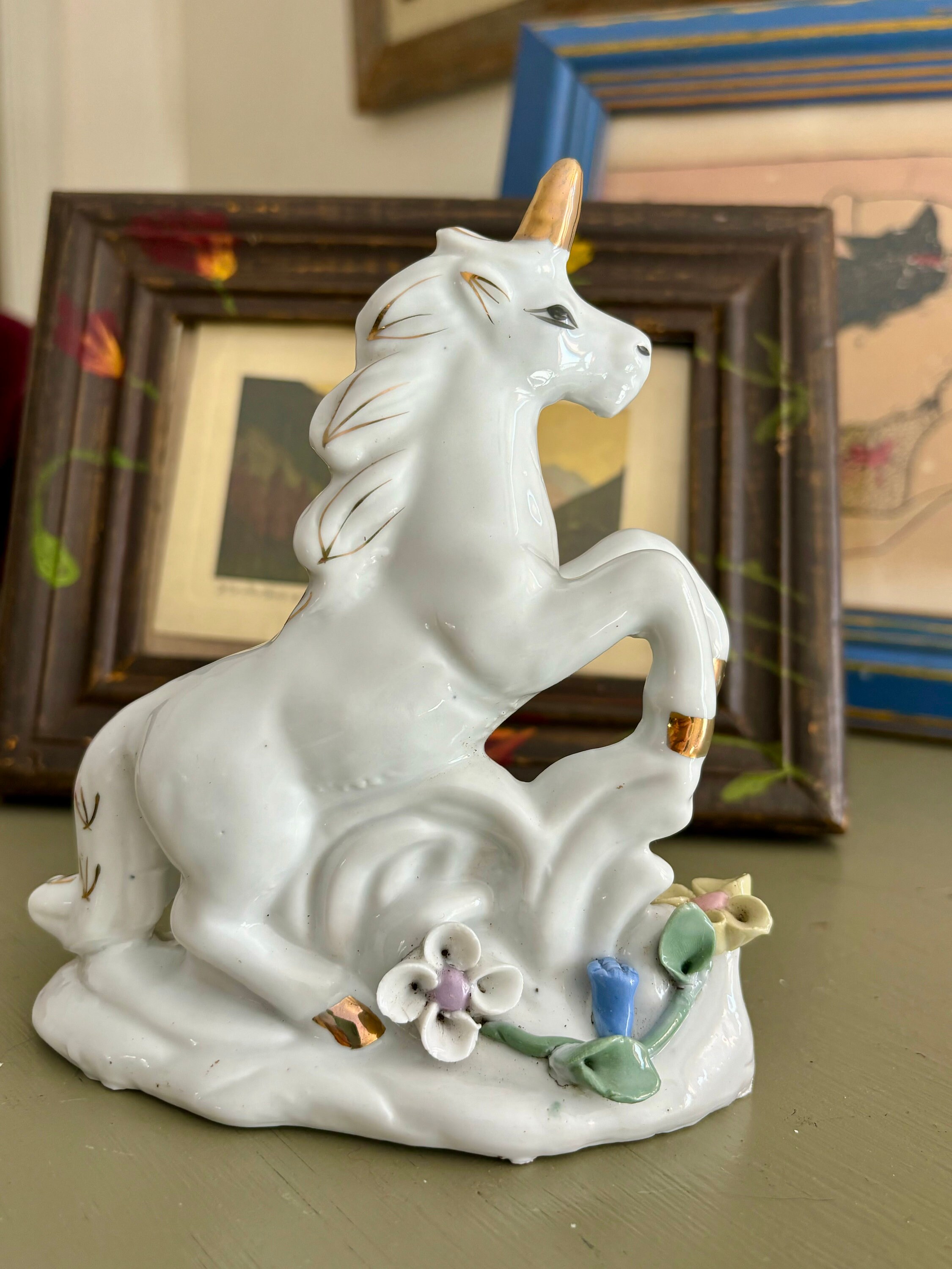 Vintage Retro 80s Porcelain Unicorn With Pastel Flowers and - Etsy