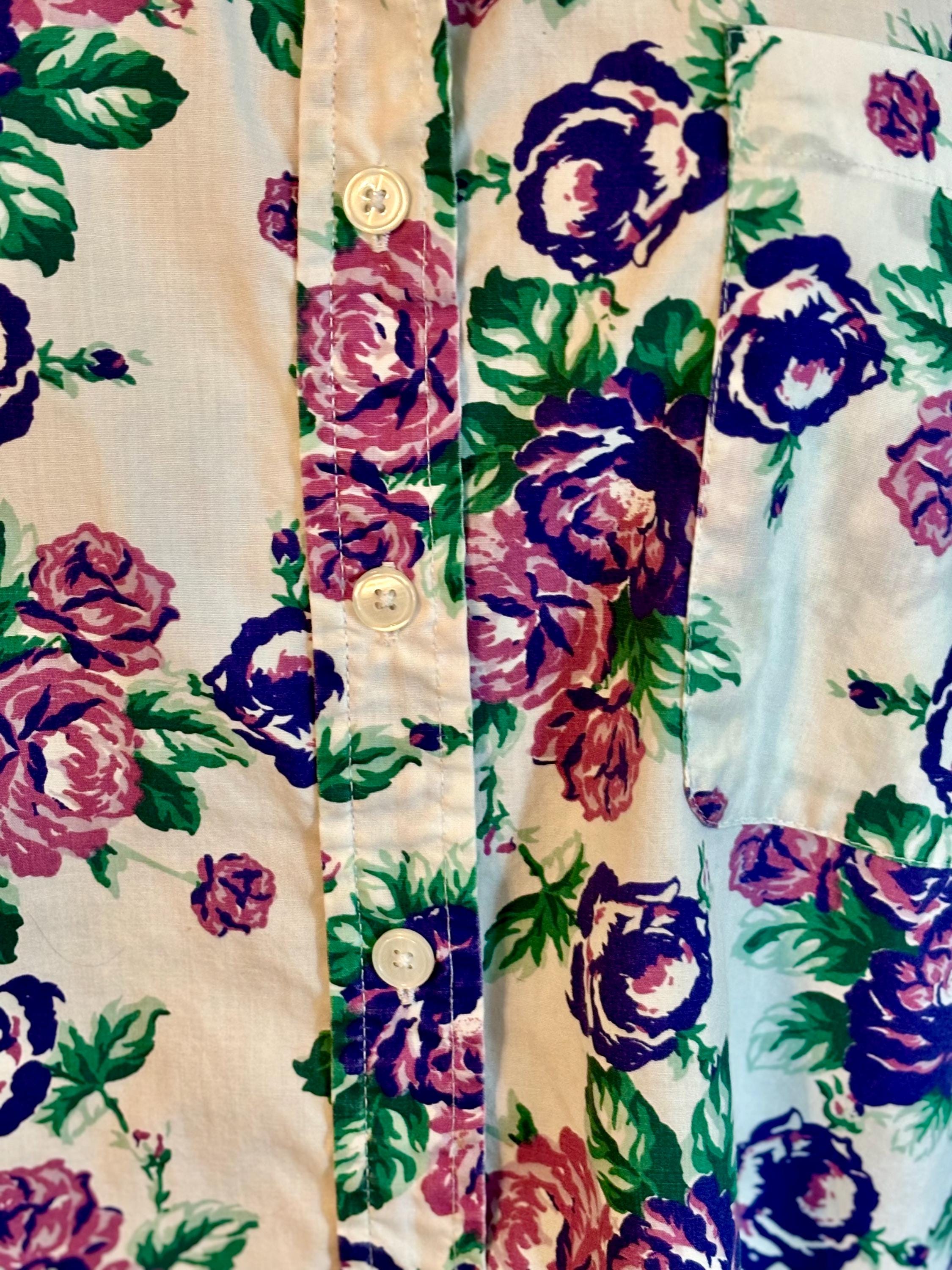 Purple Roses Button Down Top Basic Editions Sz 22 Volup Friendly Floral ...
