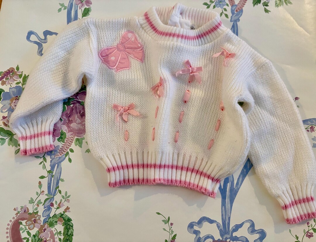 Vintage Pink Bows Baby Sweater by Cuddle Town - Etsy