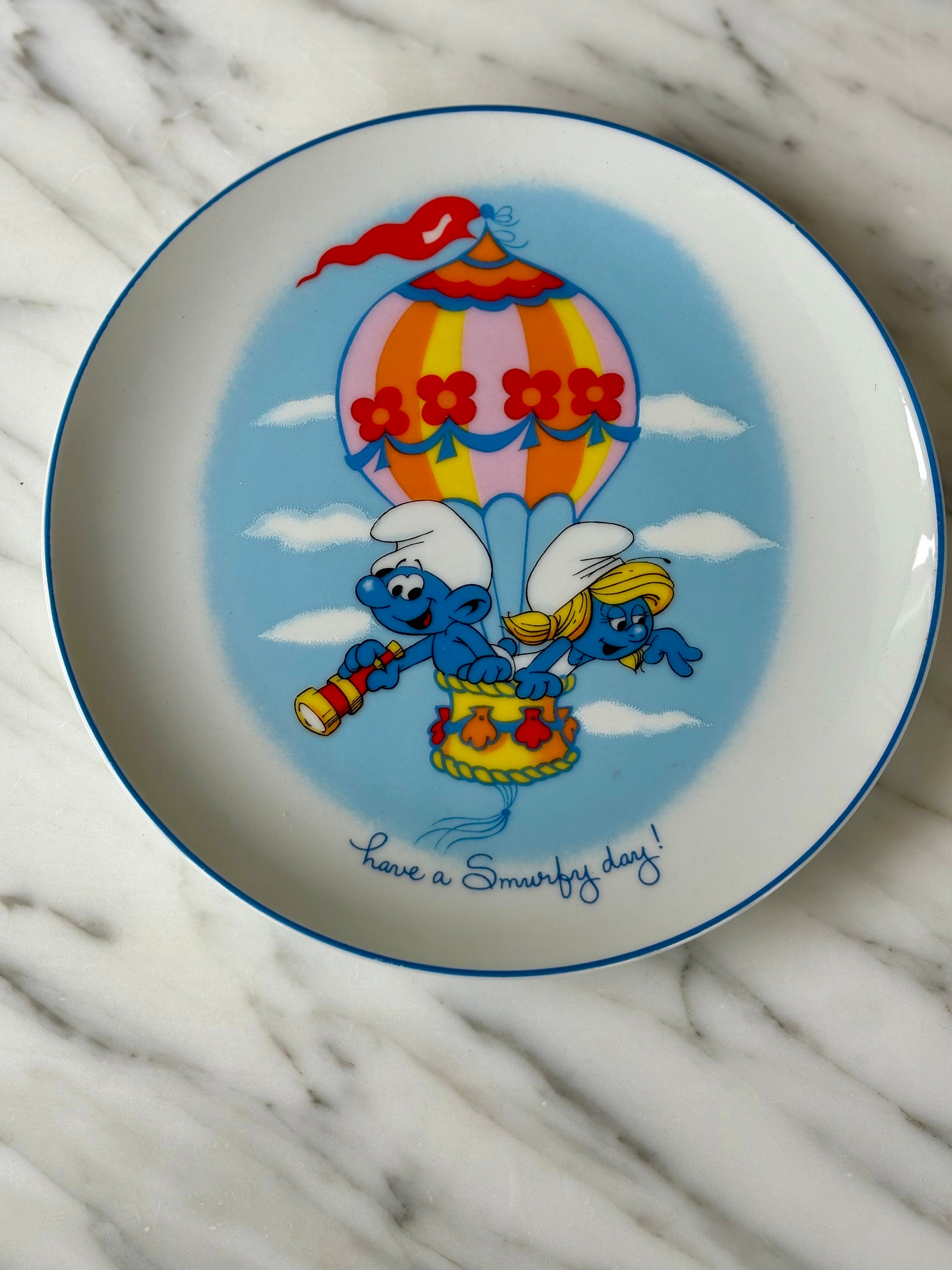 Retro Smurf Porcelain Collectible Plate Hot Air Balloon Have a Smurfy ...