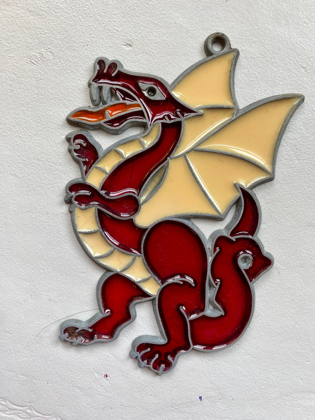 Vintage 80s Retro Dragon Sun Catcher Plastic Resin Red Dragon Fantasy ...