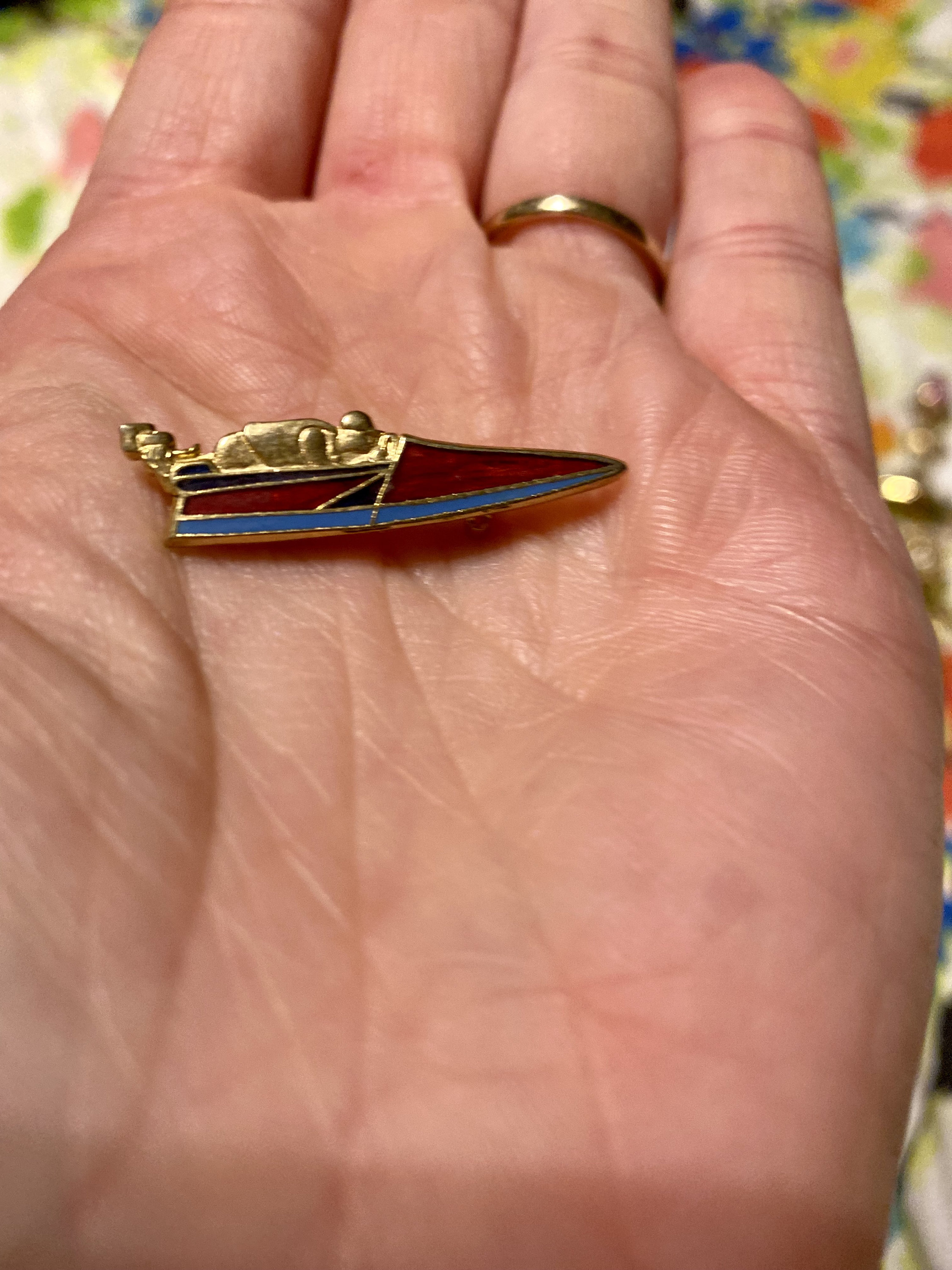 Vintage Red Blue Gold Toned Speedboat Pin Brooch Man Inside - Etsy