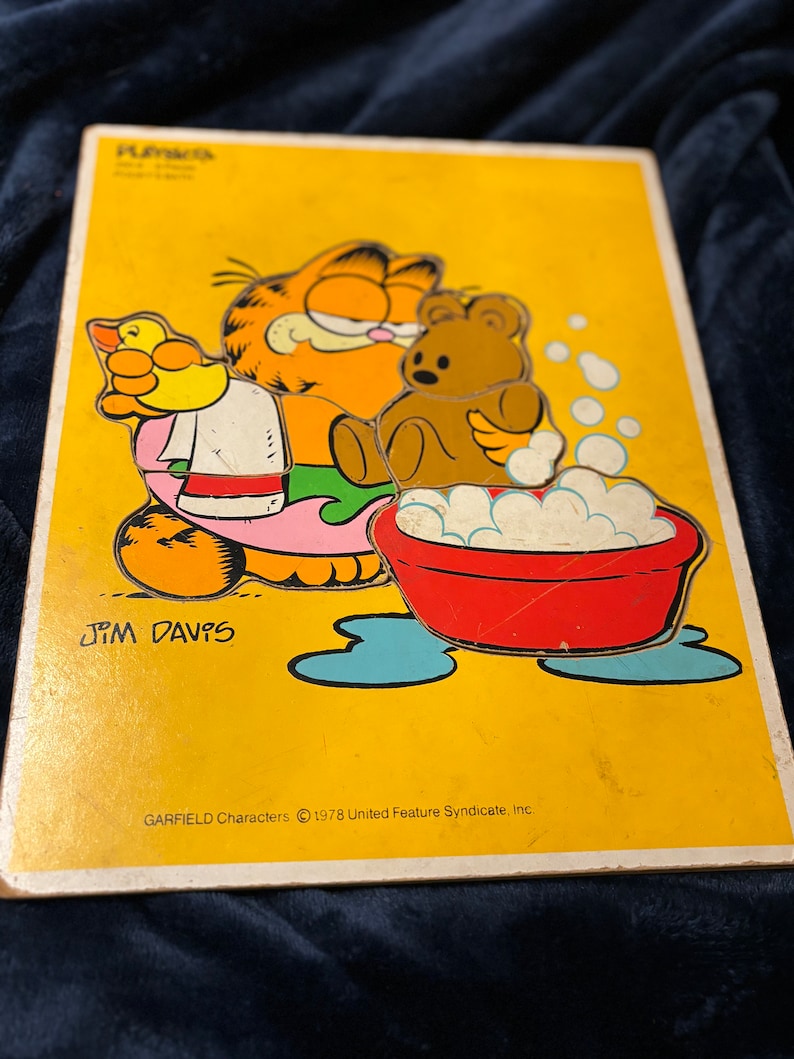 Vintage Wooden Tray Garfield Puzzle Pooky’s Bath Jim Davis United ...