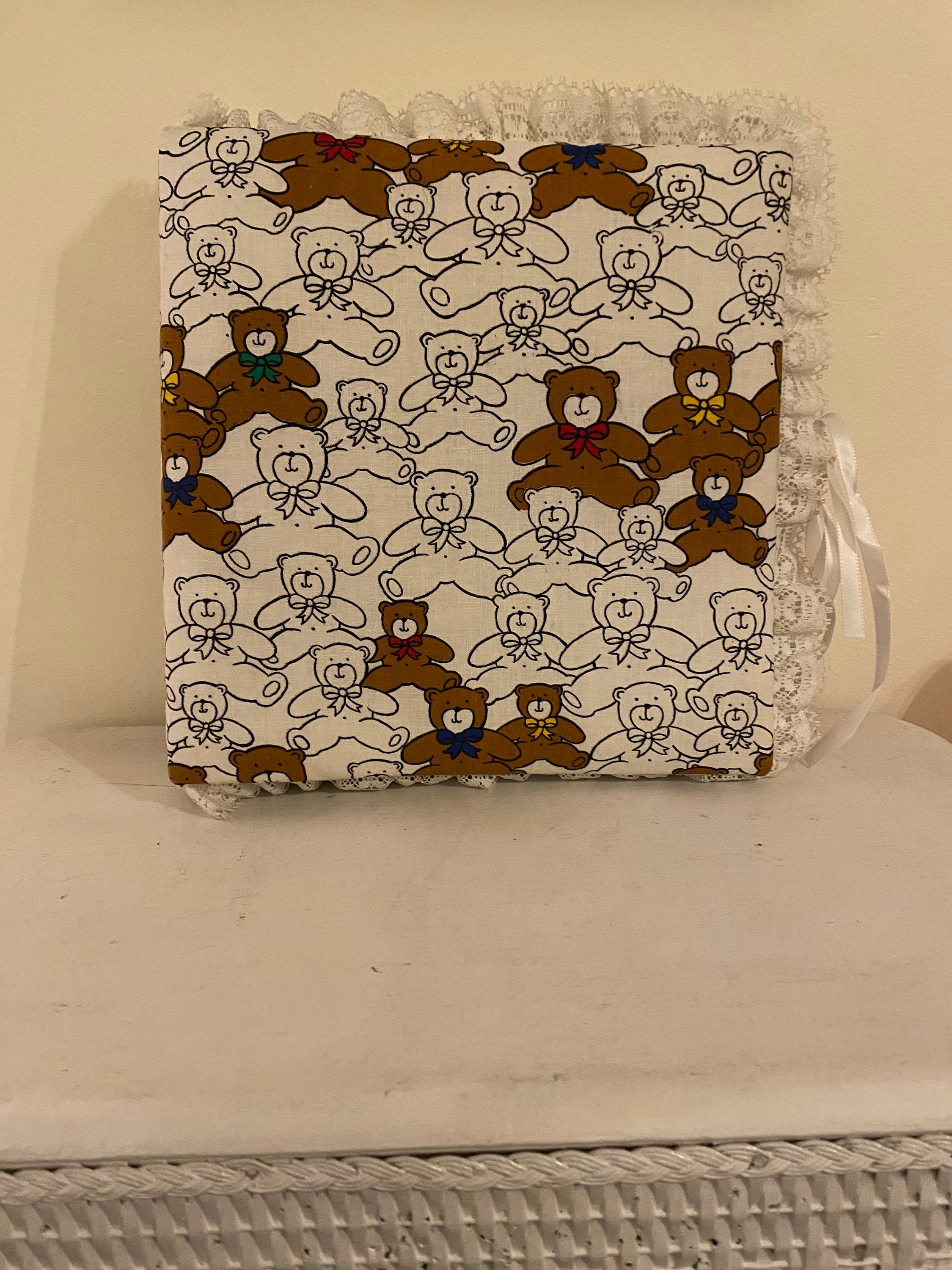 Retro 80s 90s Teddy Bear Cloth Fabric Covered Lace Trimmed - Etsy