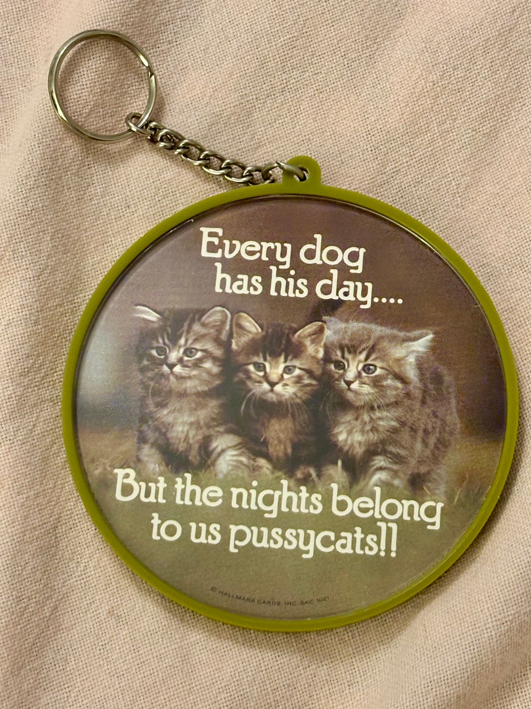 Vtg Kittens Hallmark Keychain 80s Large Round - Etsy