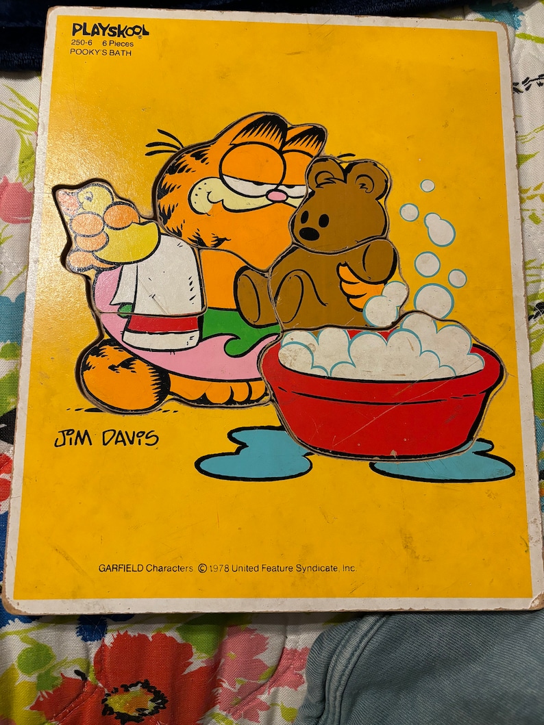 Vintage Wooden Tray Garfield Puzzle Pooky’s Bath Jim Davis United ...