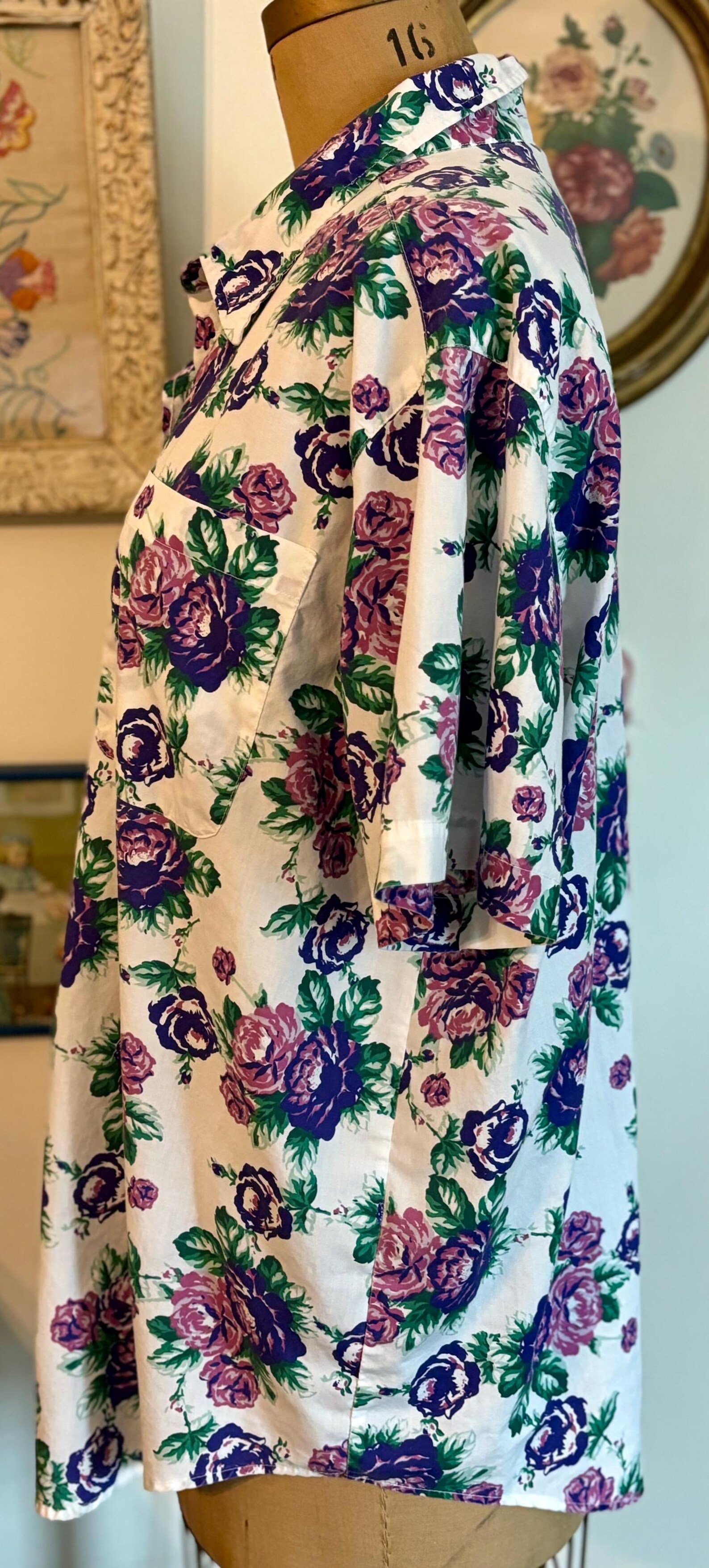 Purple Roses Button Down Top Basic Editions Sz 22 Volup Friendly Floral ...