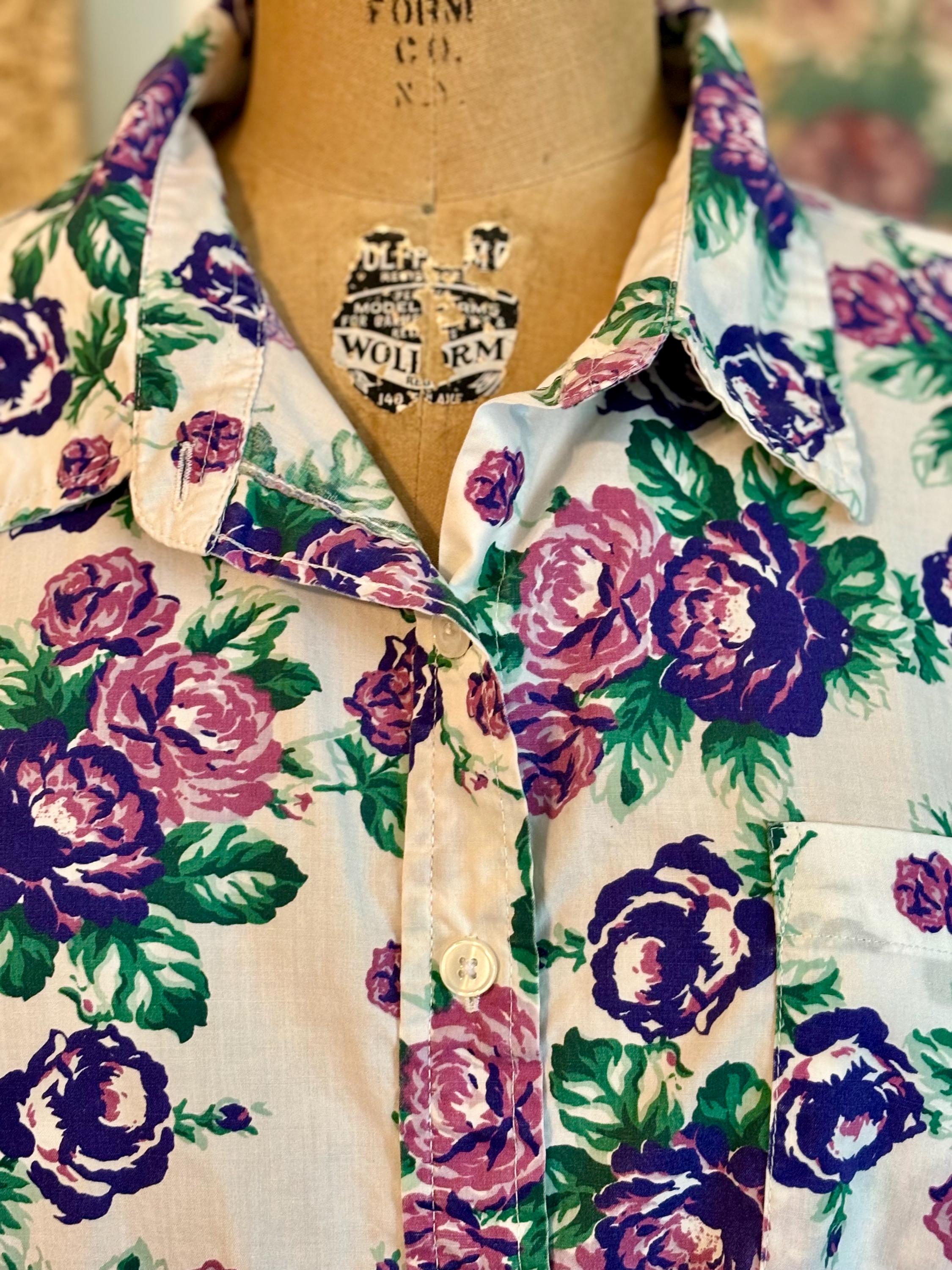 Purple Roses Button Down Top Basic Editions Sz 22 Volup Friendly Floral ...