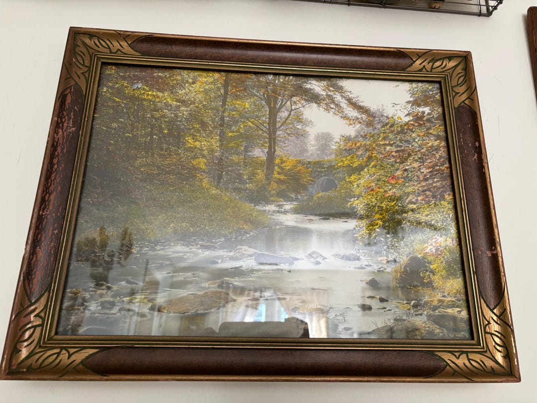 Vtg Davis Davidson Print Colorized Photo of River Wood Frame #1966 - Etsy