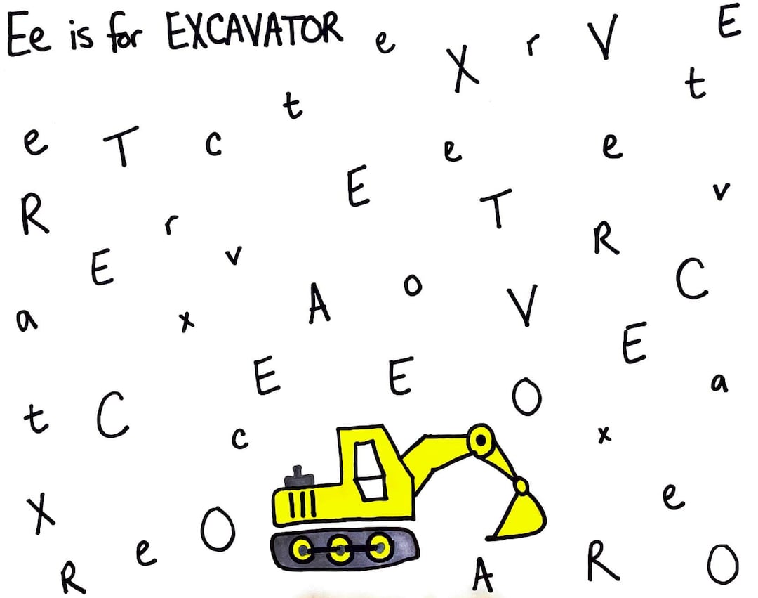E is for Excavator, Letter Finder, Preschool, Toddler, Worksheets ...
