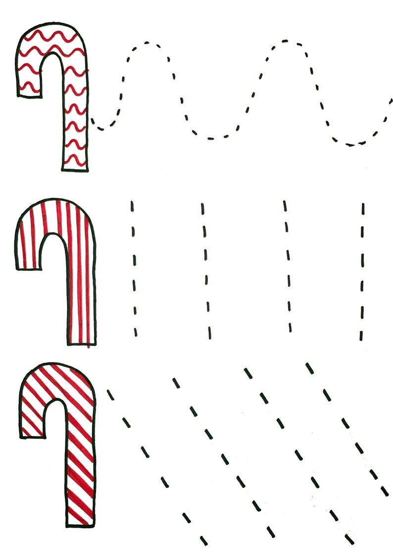 Candy Cane Prewriting Worksheet Tracing Christmas Toddler - Etsy