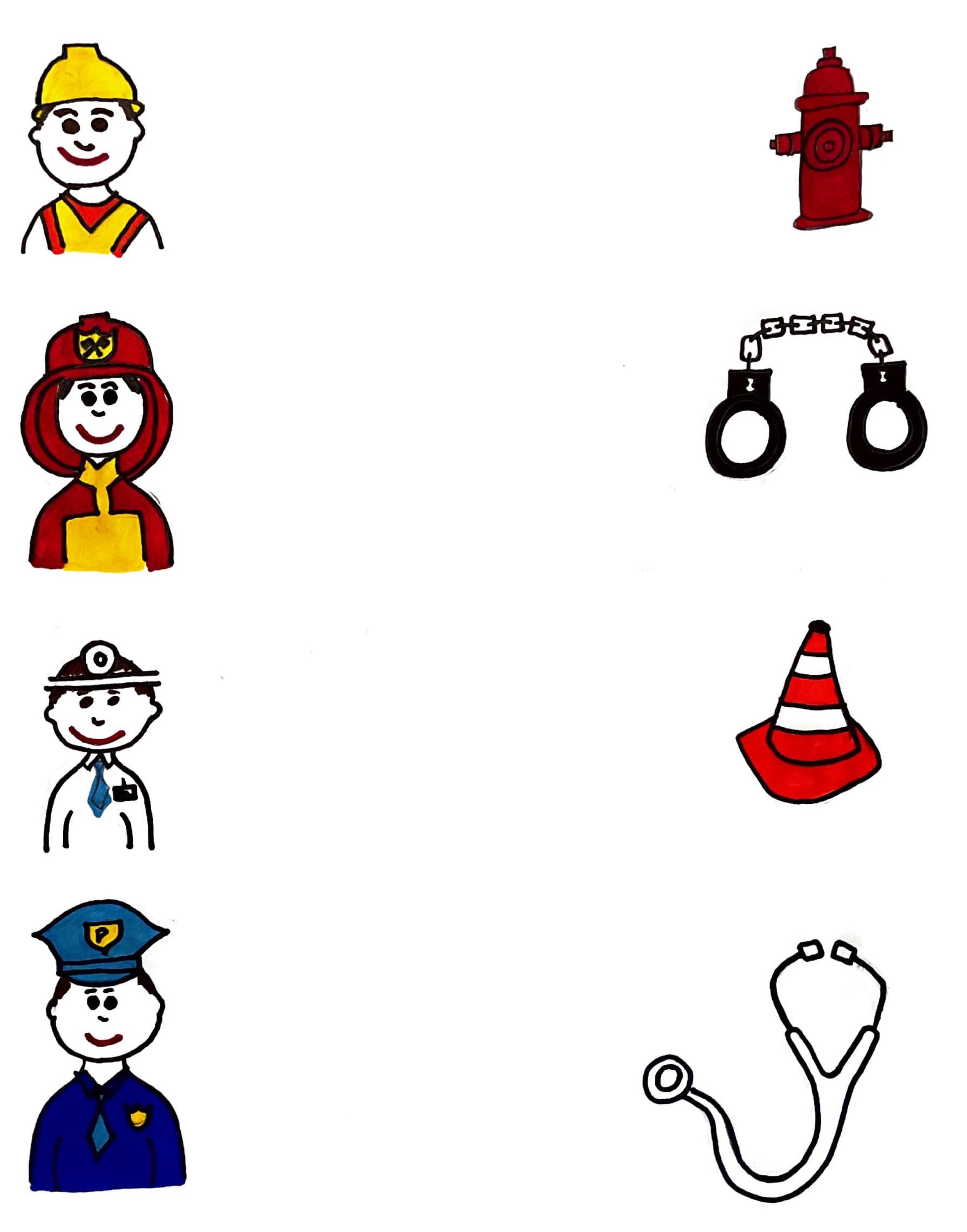 Community Helpers Line Drawing Worksheet, Fireman, Doctor, Construction ...