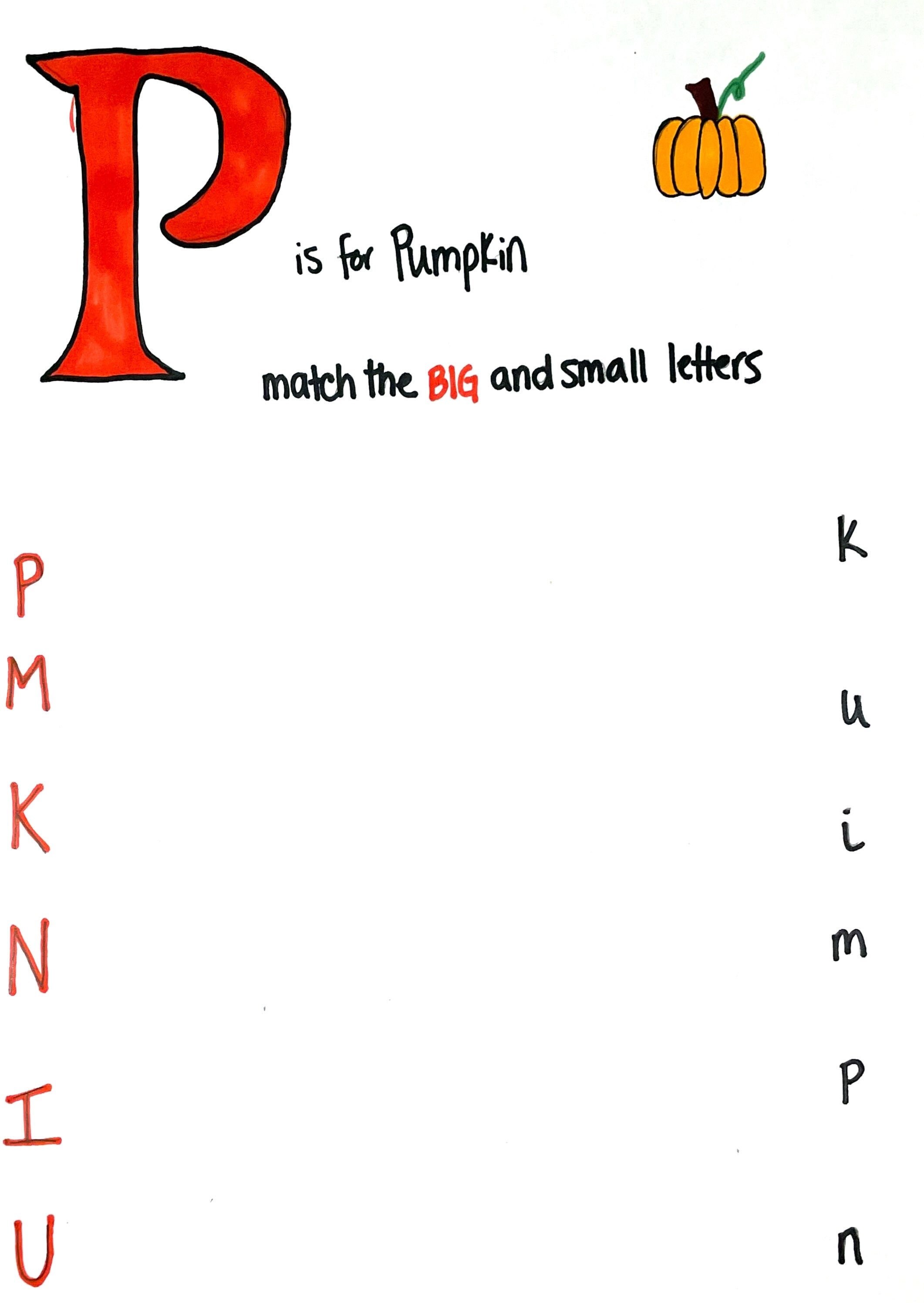 Pumpkin Letter Matching Worksheet, Uppercase and Lowercase, Line ...