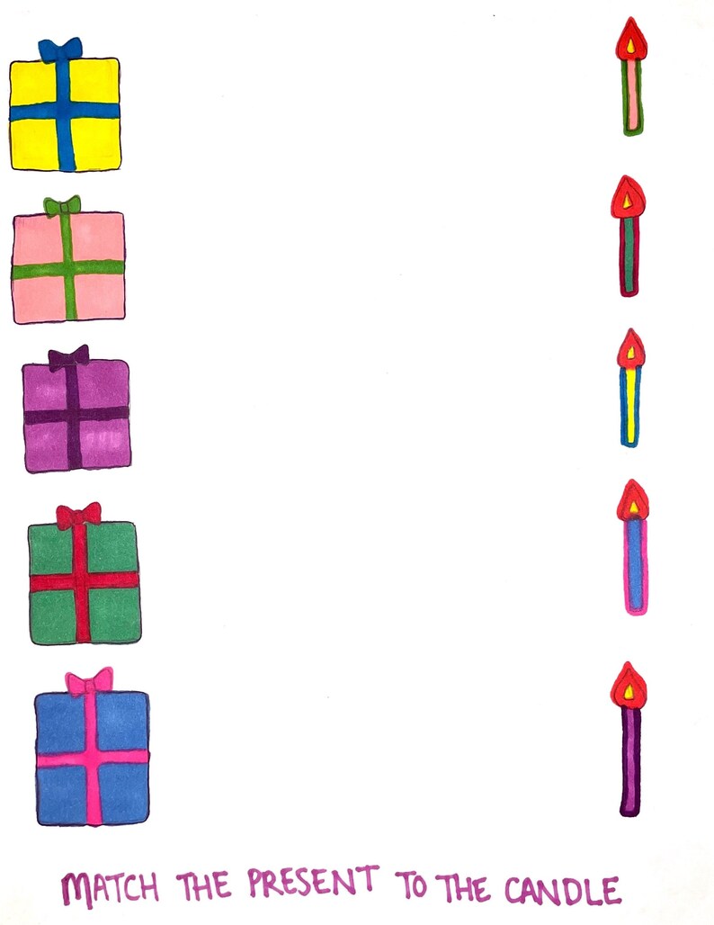 Birthday Pre-writing Worksheet Line Drawing Color Matching - Etsy