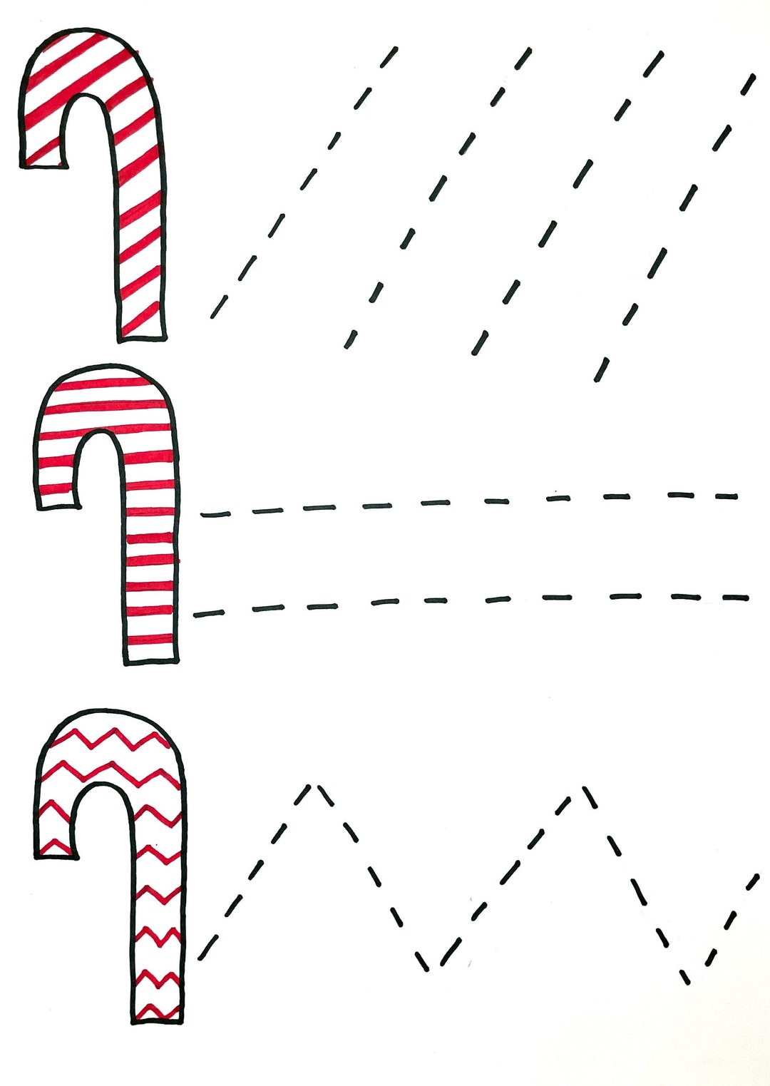Candy Cane Prewriting Worksheet, Tracing, Christmas, Toddler, Writing ...