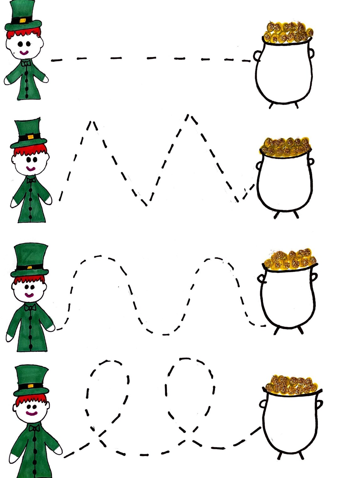 St. Patrick's Day Pre Writing Worksheet, Tracing, Leprechaun, Toddler ...