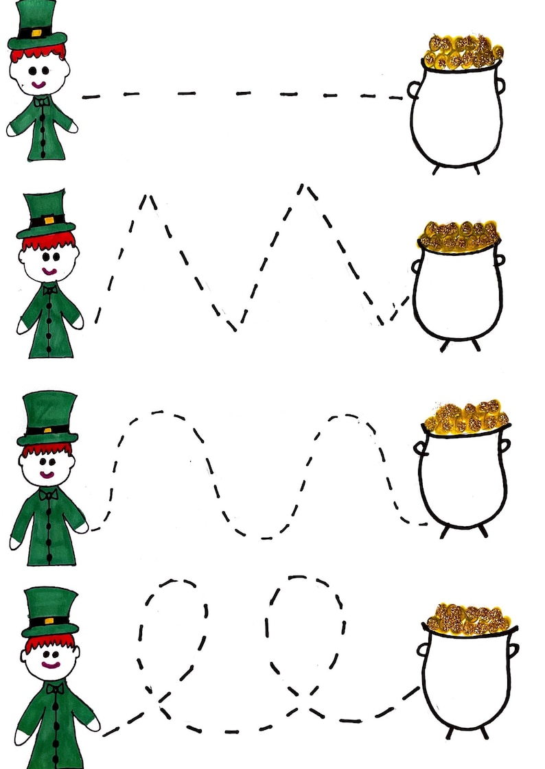 St. Patrick's Day Pre Writing Worksheet, Tracing, Leprechaun, Toddler ...