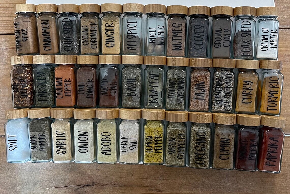 Personalized Spice Jars With Wooden Lids | Custom Spice Labels | Glass ...