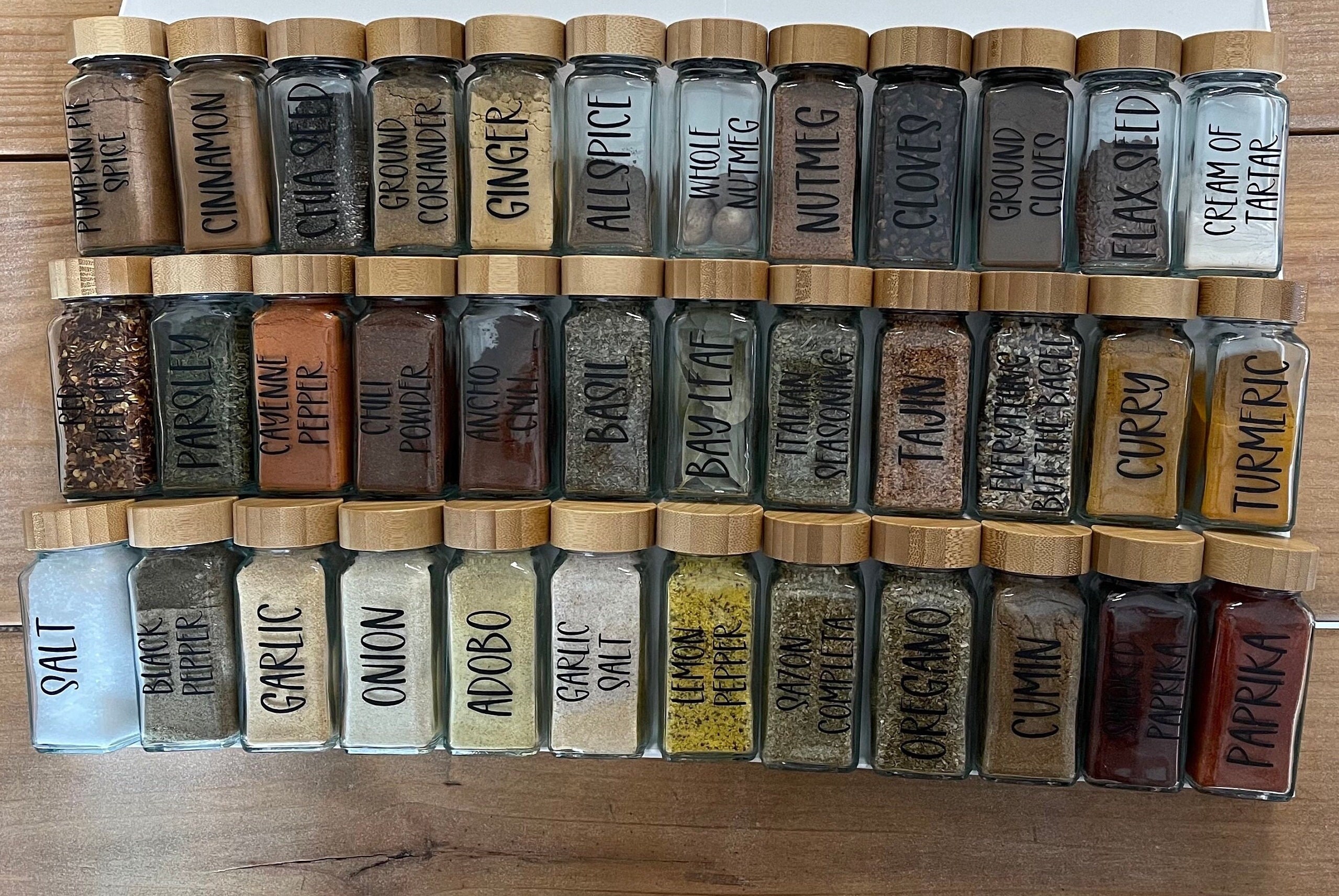 Personalized Spice Jars With Wooden Lids | Custom Spice Labels | Glass ...
