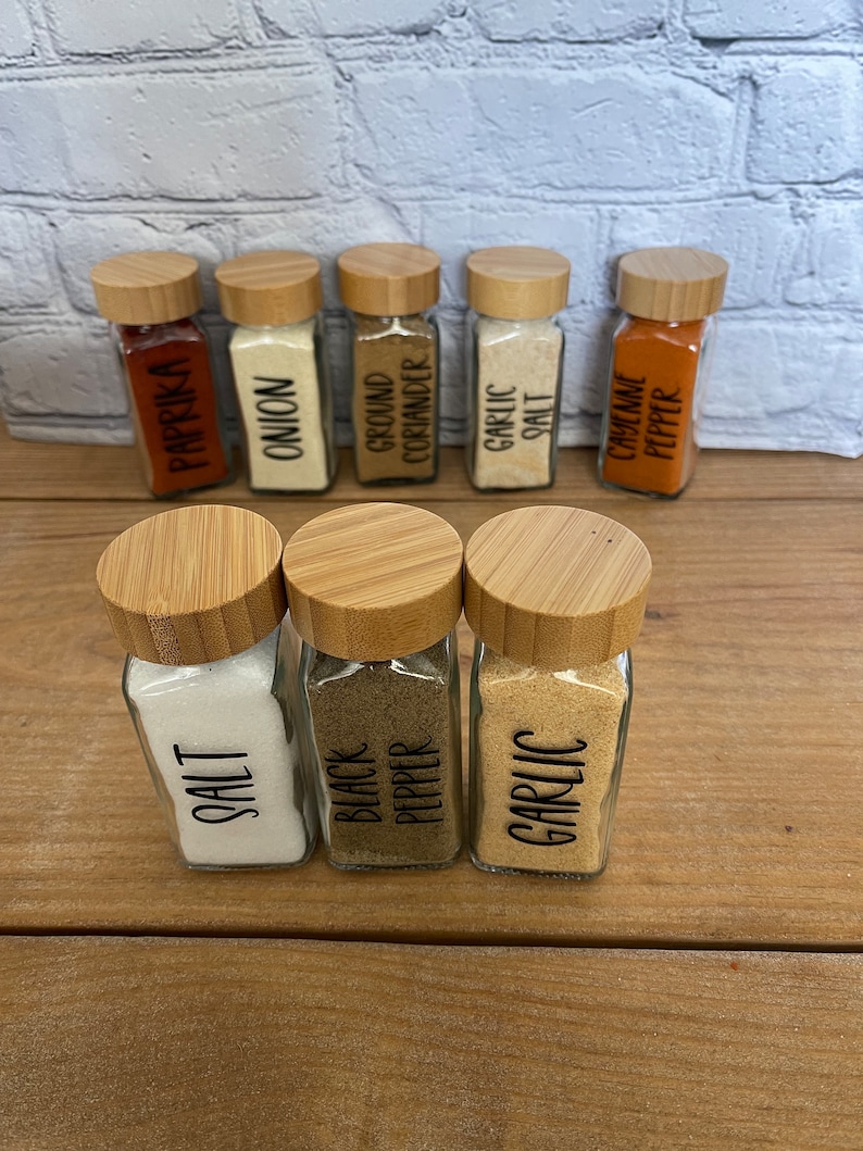 Personalized Spice Jars With Wooden Lids | Custom Spice Labels | Glass ...