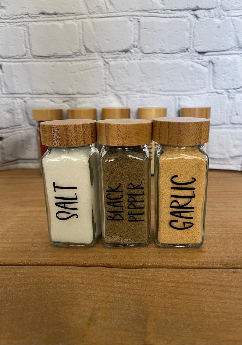 Personalized Spice Jars With Wooden Lids | Custom Spice Labels | Glass ...