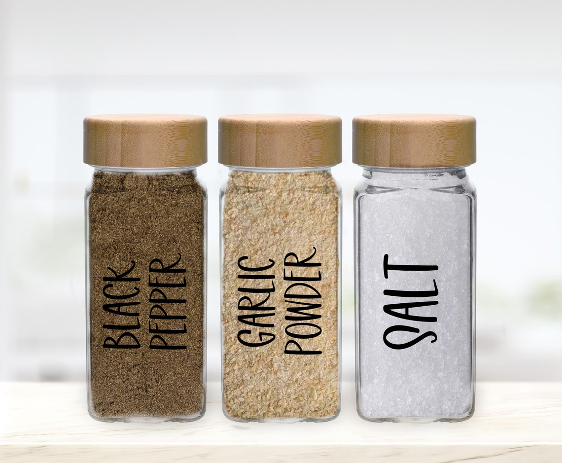 Personalized Spice Jars With Wooden Lids | Custom Spice Labels | Glass ...