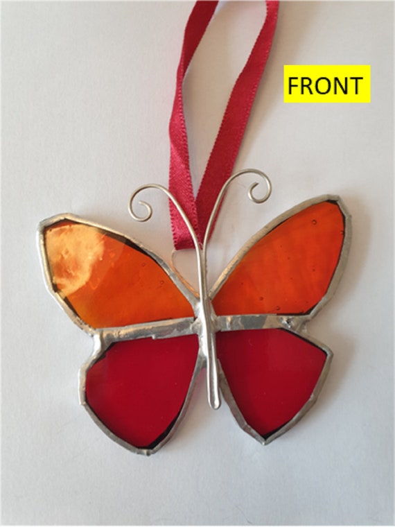 Suncatchers Hanging Stained Glass Butterfly Red/Orange Glass Art etna ...
