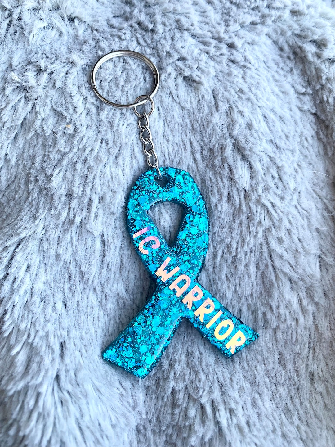 Interstitial Cystitis Awareness Ribbon Keychain - Teal Holographic - Etsy