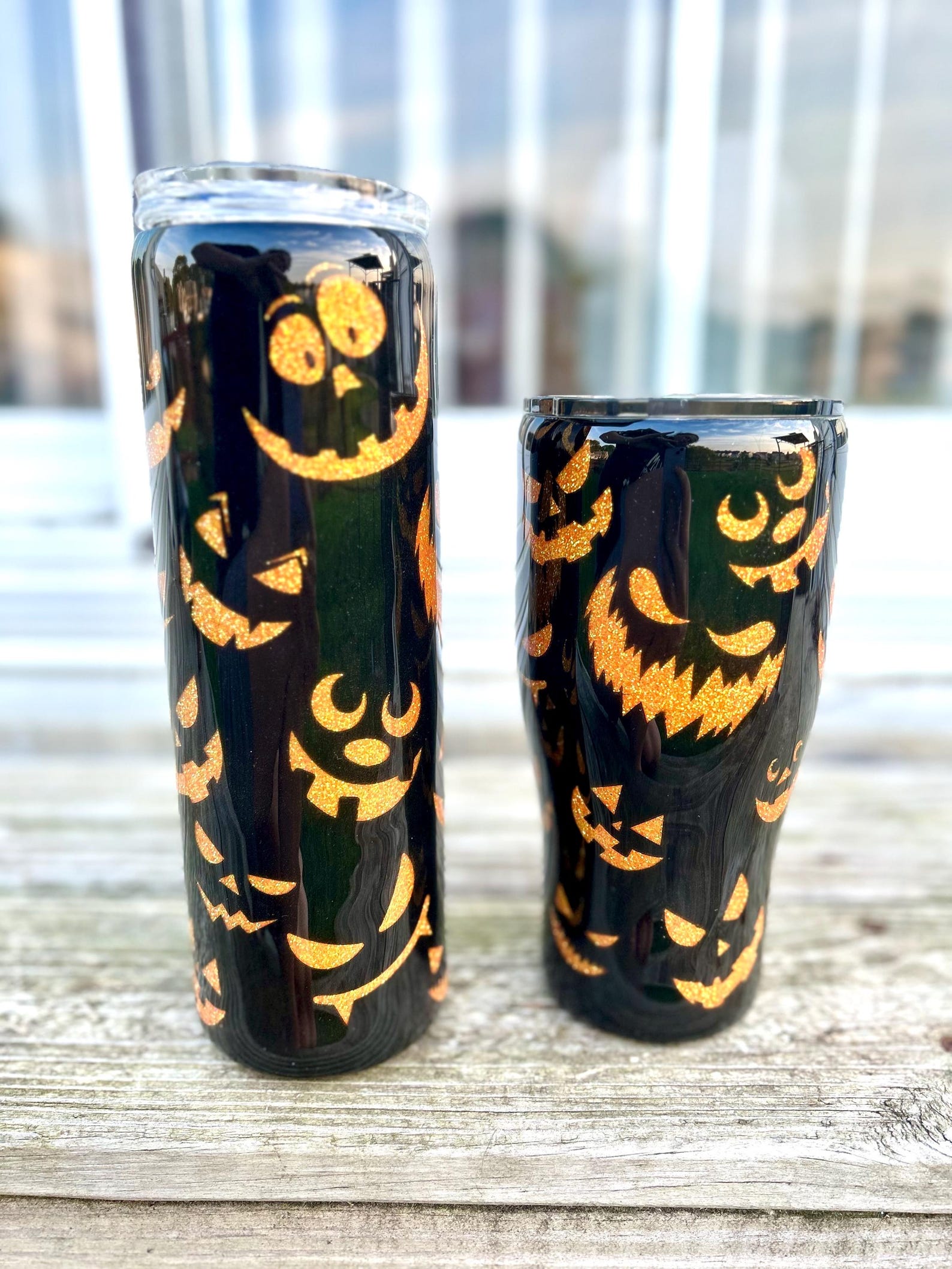Jack-o-lantern Tumbler - Pumpkin Faces Peekaboo Glittered Resin 30oz ...