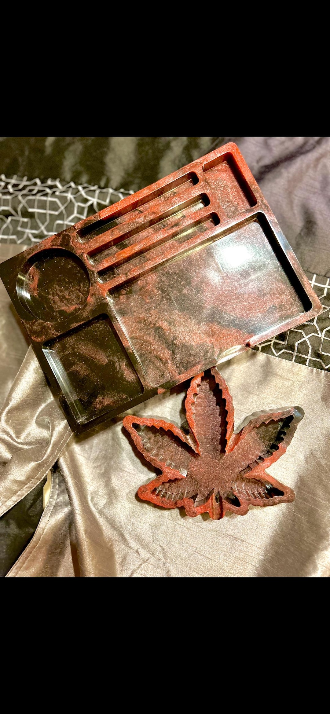 Black and Red Rolling Tray & Leaf Ash Tray - Resin Rolling Tray - Resin ...