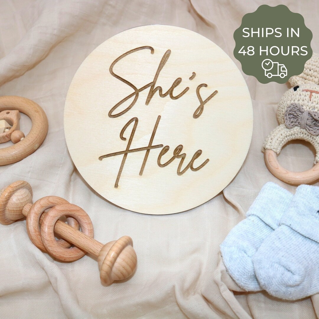 Baby Announcement Sign He's Here She's Here Sign Gender Reveal Sign ...