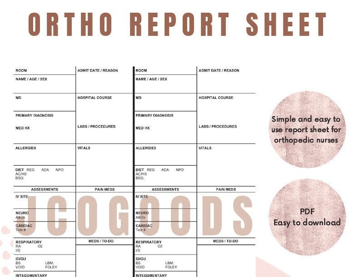 Ortho Nurse Report Sheet • SBAR • Patient Handoff • Printable Template ...