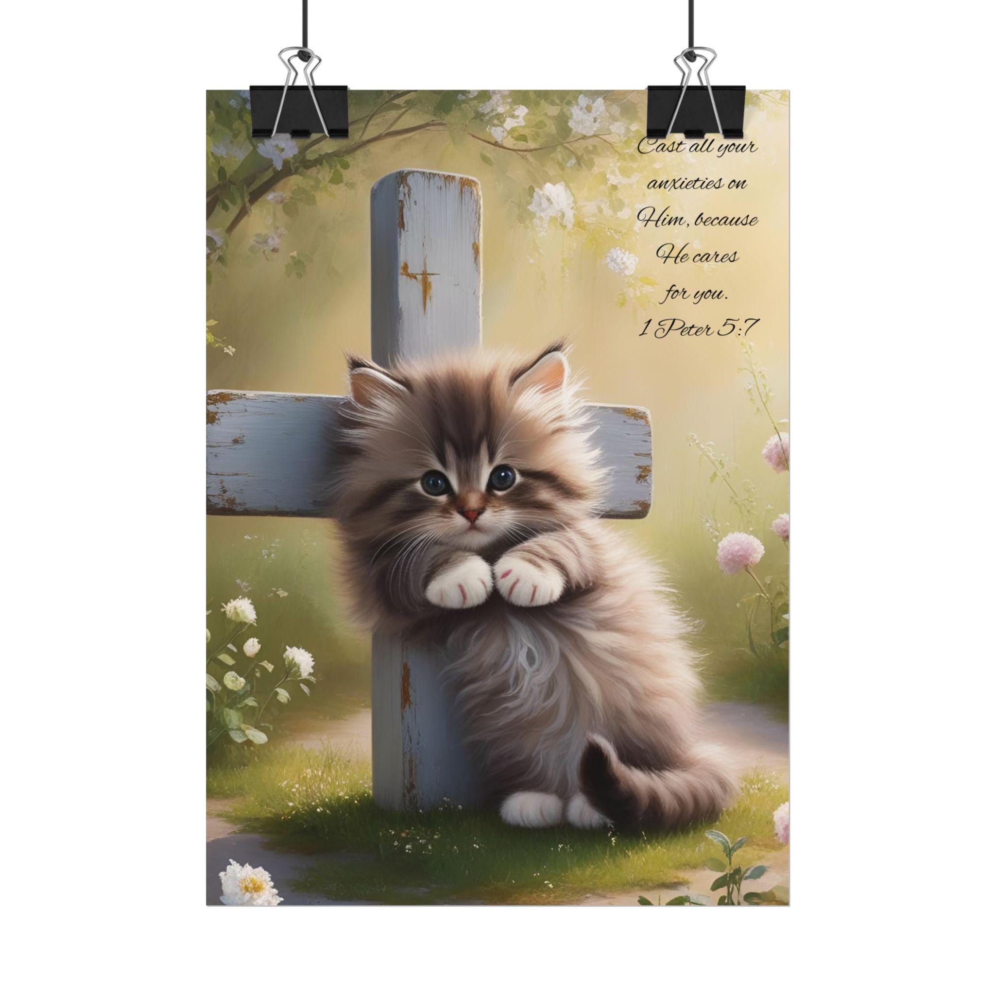 Faithful Kitten at the Cross Rolled Posters, Christian Wall Art, Bible ...