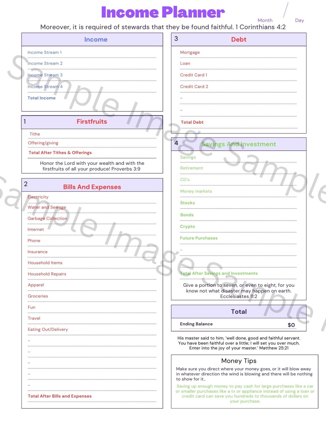 Christian Irregular Income Budget Planner PDF Printable for Irregular ...
