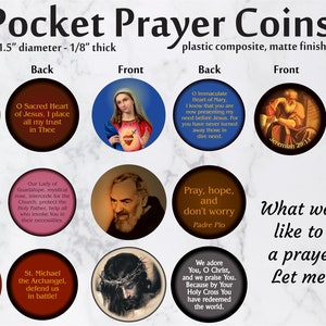 Catholic Pocket Coin Sacred Heart of Jesus, Immaculate Heart Mary, Lady ...