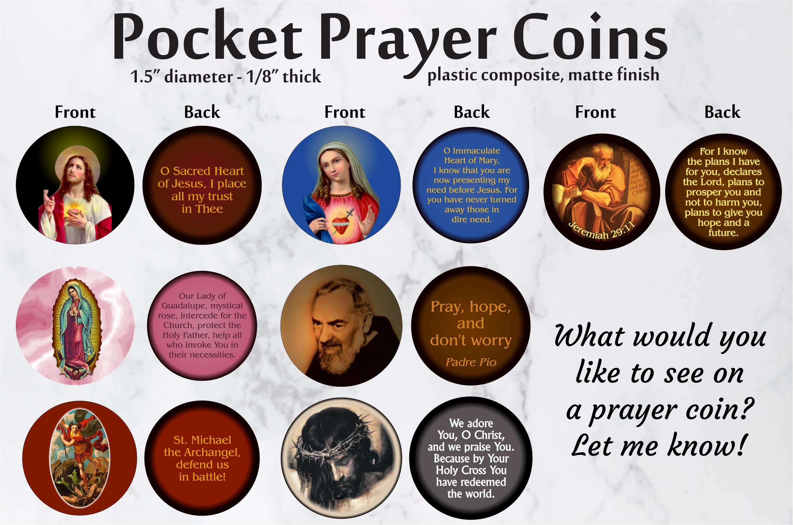Catholic Pocket Coin Sacred Heart of Jesus, Immaculate Heart Mary, Lady ...