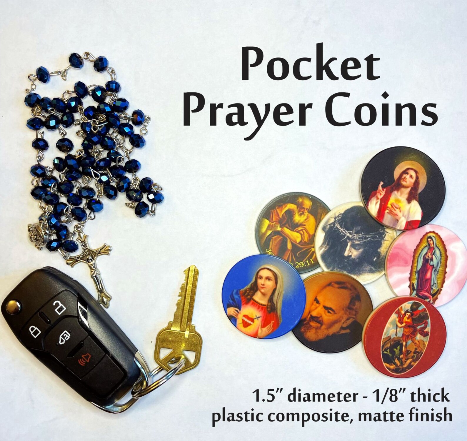 Catholic Pocket Coin Sacred Heart of Jesus, Immaculate Heart Mary, Lady ...
