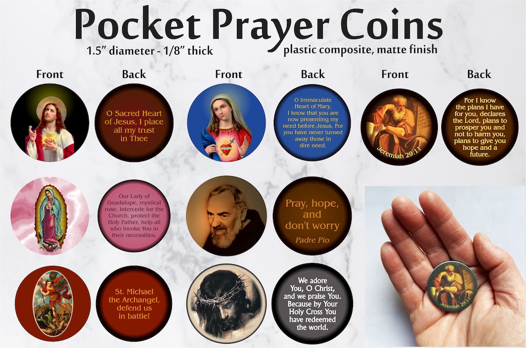 Catholic Pocket Coin Sacred Heart of Jesus, Immaculate Heart Mary, Lady ...