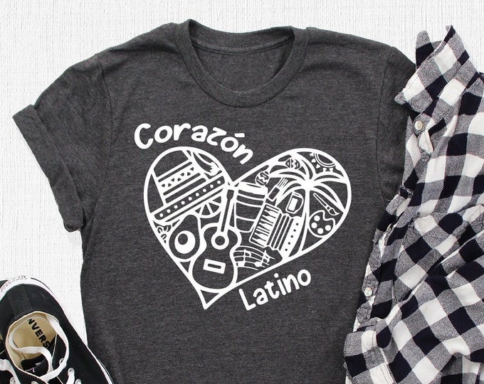 Corazon Latino T-shirt, Hispanic Heritage Month Outfit, Cool Spanish ...