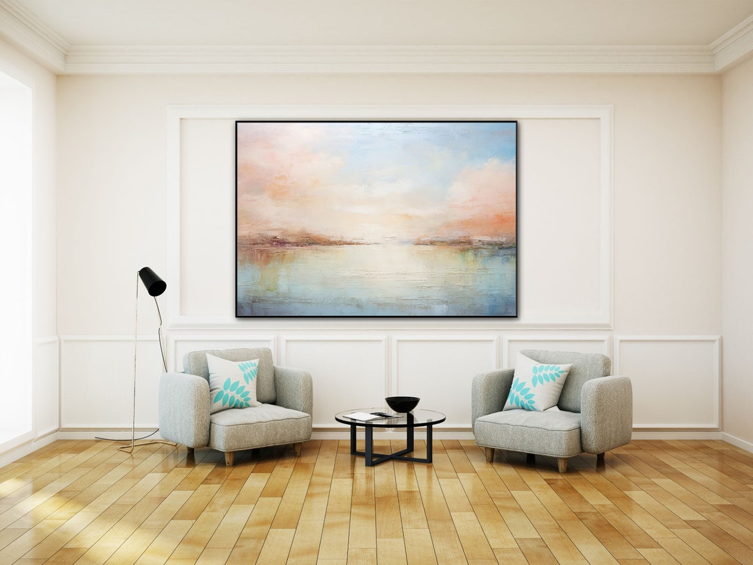 Large Abstract Soft Pastel Colors Landscape Vintage Sea, 100% Handmade ...