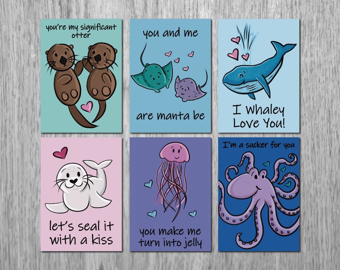 Under the Sea Valentine Cards Printable, Digital Download, Valentine's ...