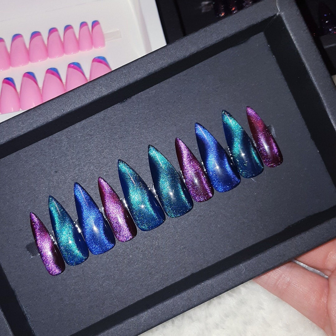 Cat Eye Press on Nails | Magnetic Glitter Nails | Glue on Nails ...