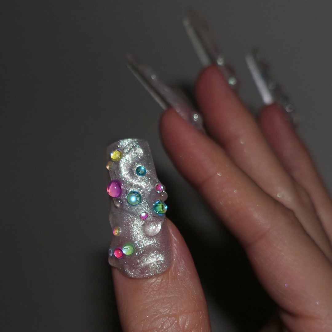 3D Blob Press on Nails | Aurora Pearl Glue on Nails | Fall Press on ...