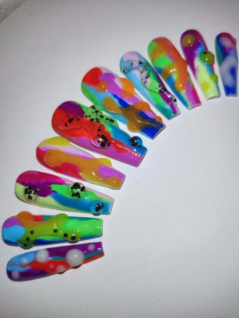 FREESTYLE 3D Blob Press on Nails Jungle Vibes Colorful Glue - Etsy