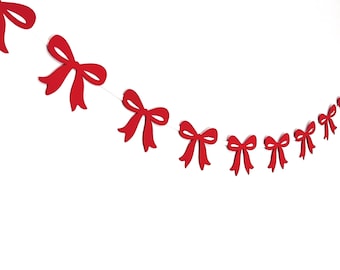 Festive Red Bow Garland Holiday Home Decor Bunting - Etsy