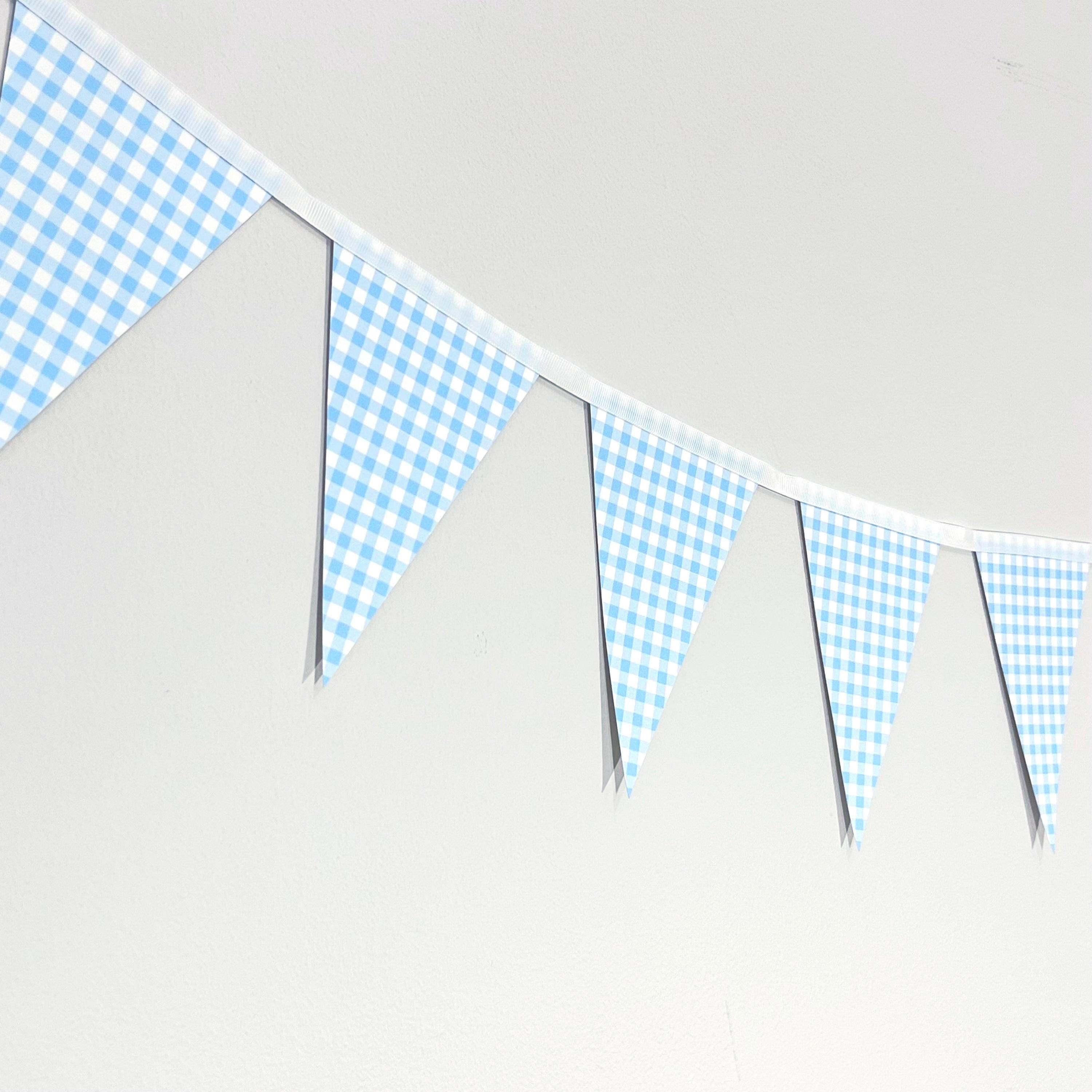 Light Blue Gingham Flag Paper Garland - Etsy