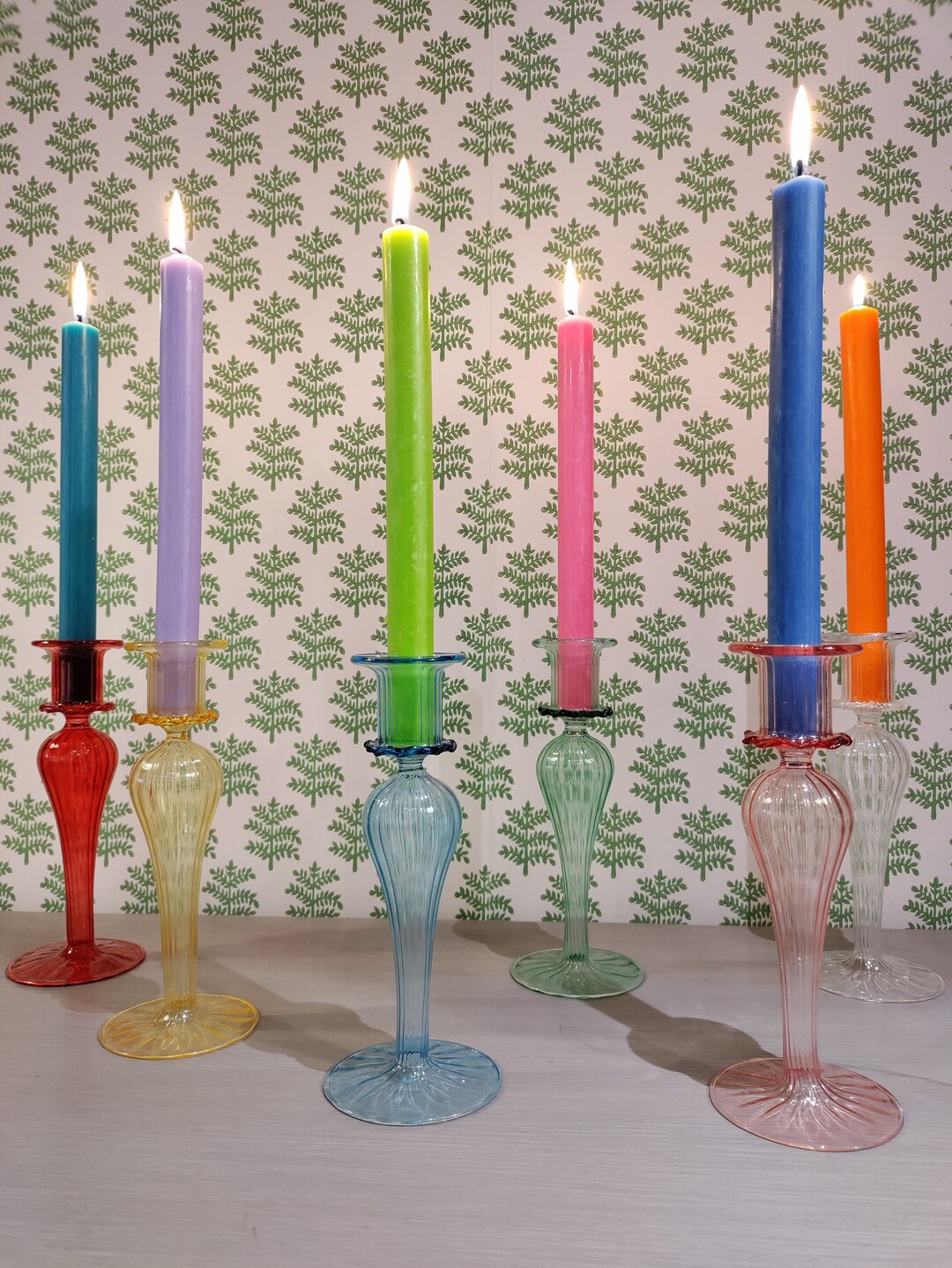 Frill Style Coloured Candlestick Holder Vintage Style Handblown Glass ...